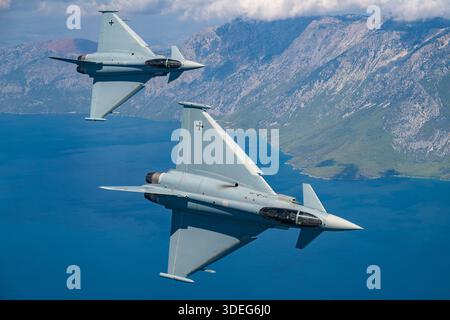 Banking air-to-air view of German Air Force Eurofighter EF-2000 Typhoon ...