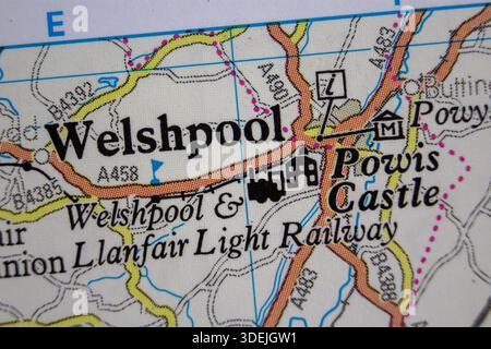 Welshpool - United Kingdom colour atlas map of town and a name of the ...