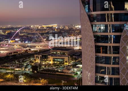 Lusail, Qatar - January 06, 2026: Arch bridge in Doha to Lusail public ...
