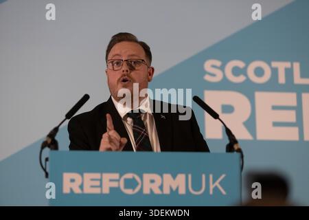 Thomas Kerr, Reform UK party councillor from Glasgow, speaking at a ...