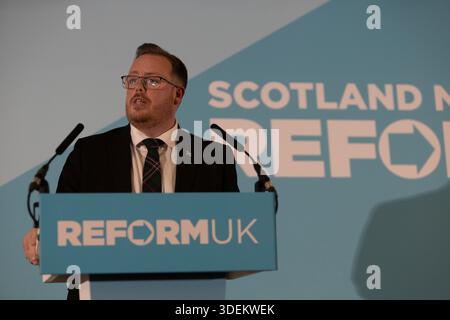 Thomas Kerr, Reform UK party councillor from Glasgow, speaking at a ...