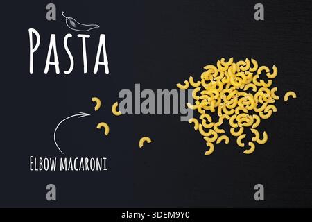 Elbow macaroni on a stone black background Stock Photo - Alamy