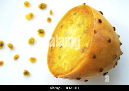 Prickly pear fruit in half across isolated on white background. Fresh ...