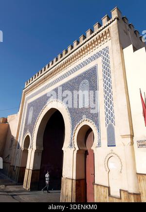 Famous town gate Bab Boujloud in the medina of Fes, Morocco Stock Photo ...