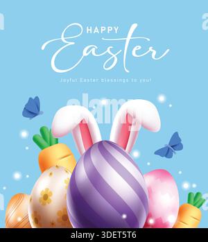 Happy Easter greeting card clipart poster set. Bunny Ears and colorful ...