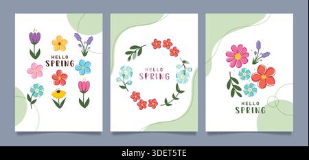 Hello Spring greeting card clipart poster set. Hello Spring greeting ...