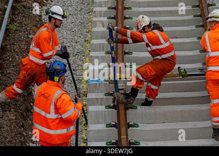 Track replacement work on the East Suffolk branch line Woodbridge Stock ...