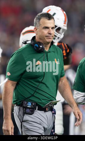 Miami football head coach Mario Cristobal speaks during an interview on ...