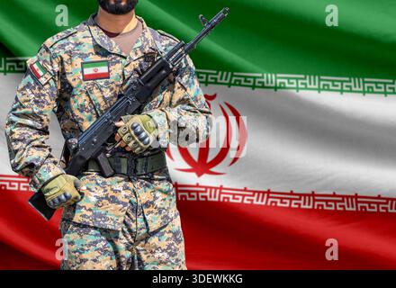 Iran Soldier. Soldier with flag Iran, Iran flag on a military uniform ...