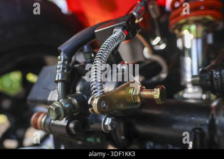 Detailed closeup view of powerful motorcycle engine featuring shiny ...