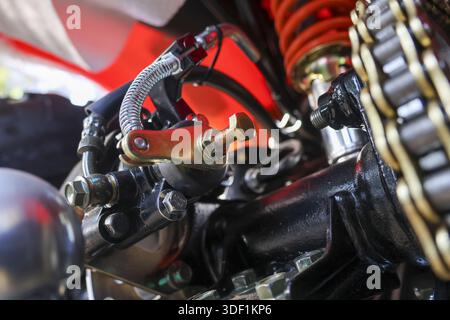 Detailed close up of motorcycle engine electrical wiring and cable ...