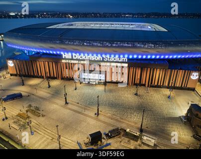 Aerial view of Hill Dickinson Stadium. The stadium is lit up for the ...