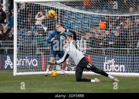 Goalkeeper Lucas Thomas (41) of Luton Town warms up ahead of the EFL ...