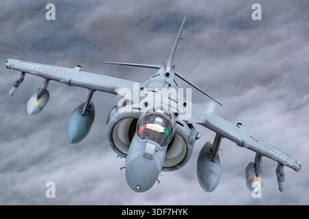 The AV-8B Harrier aircraft, shown with its Pegasus engine removed, is ...