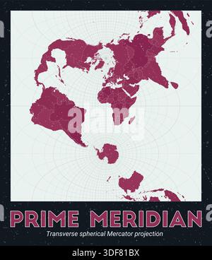 Vector world map. Transverse spherical Mercator projection. Plain world ...