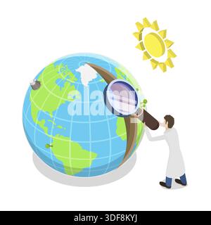 3D Isometric Flat Illustration of Earth Atmosphere Layers, Geography ...