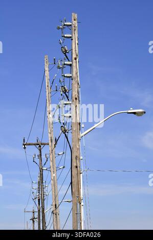 Electrical power pole with associated distribution lines and components ...