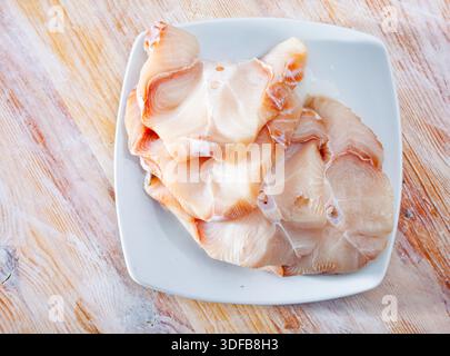 Blue Shark raw fish steaks Isolated on white background, top view Stock ...