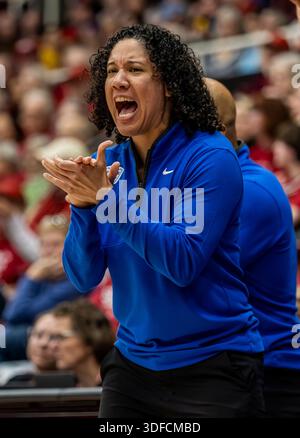 Duke head coach Kara Lawson calls to the team during the second half in ...