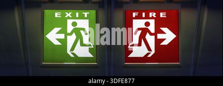 Sign shows emergency exit directions inside airplane cabin Stock Photo ...