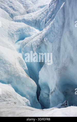 Waterfall in a crevasse on the ice of Root Glacier, Wrangell St. Elias ...