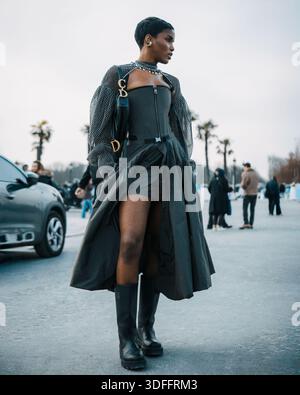 A guest attends of the Dior show during Paris Fashion Week Haute ...