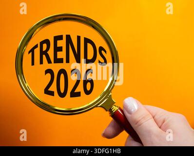 Trends 2026 symbol. Magnifying Glass with words Trends 2026 ...