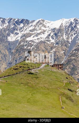 Gergeti, May 22, 2025. Scenic view of the Gergeti Trinity Church in the ...