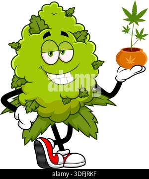 Cartoon Mascot Of Weed Bud on Clouds. Vector And Illustration Stock ...