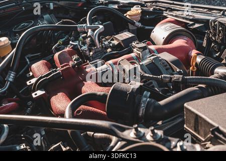 Imola, italy 01 january 2026: close-up of black bmw hood with drift and ...
