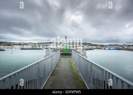 Viewpoint on Howth harbour with fishing boats and yachts in marina ...