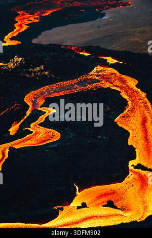 Lava flow at Fagradalsfjall, Iceland. The cooled lava crust is black ...
