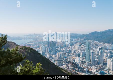 Busan city aerial view showing a vast metropolis with high rise ...