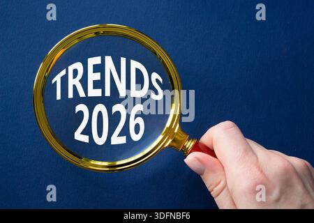 Trends 2026 symbol. Magnifying Glass with words Trends 2026 ...