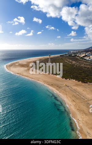 Aerial view of The Morro Jable Lighthouse in Fuerteventura, Canary ...