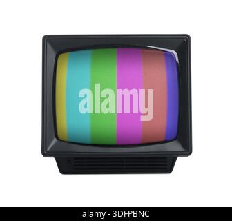 Old TV with color bars test card on screen. White background Stock ...