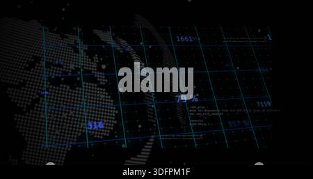 Rotating central digital globe showing candlestick charts and binary ...