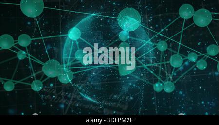 Rotating central digital globe showing candlestick charts and binary ...