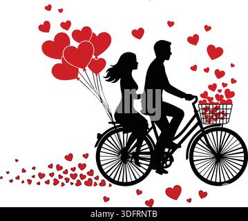 Valentine's Day greeting card with a bicycle and a bouquet of flowers ...