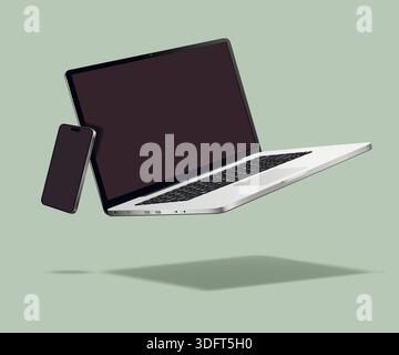 Flying laptop mockup. Vector illustration Stock Vector Image & Art - Alamy