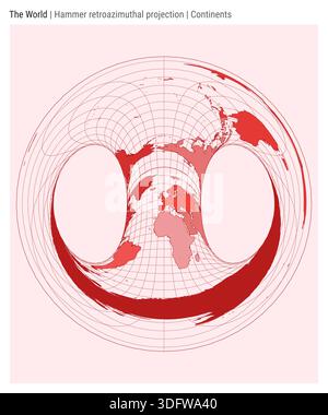 World Map Vector. Hammer projection. World in red-orange gradient on ...