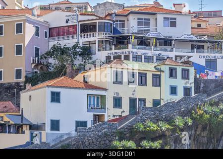 Houses On The Cliff Edge Camara De Lobos Madeira Portugal Stock Photo ...