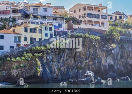 Houses On The Cliff Edge Camara De Lobos Madeira Portugal Stock Photo ...