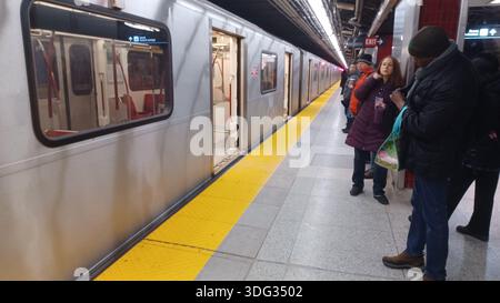 View of Line 1 TTC subway train at Finch West station. Toronto, Canada ...