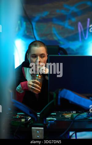 Young Female Gamer with Short Hair Having Fun and Playing Virtual ...