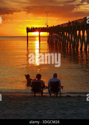 Sunset over Gulf of Mexico and Venice Pier in Venice Florida Stock ...
