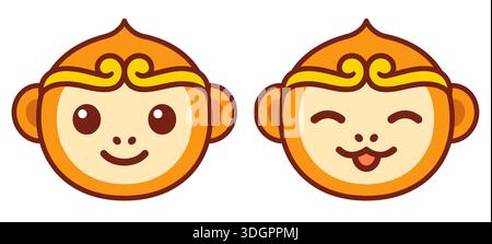 Sun Wukong, Monkey King, Chinese legendary character. Cute cartoon face ...