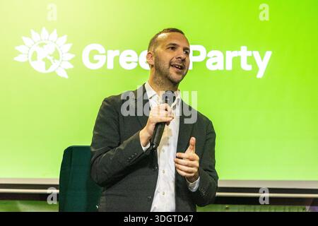Green Party leader Zack Polanski welcomes his partner Richie Bryan onto ...