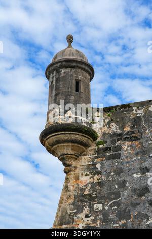 Historic sentry box (garita) on the city walls of the Old San Juan ...
