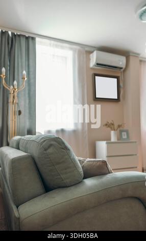 Chic hotel environment with natural light and professional traveler ...